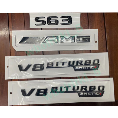 Für Mercedes Benz S63 AMG V8 BITURBO 4MATIC+ Emblem Aufkleber Schwarz ...