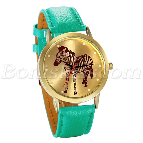 Women Fashion Casual Leather Strap Zebra Pattern Analog Quartz Round ...