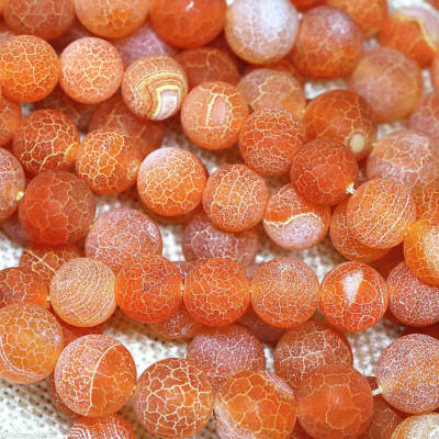Natural 6mm Matte Orange Dream Fire Veins Agate Gemstone Round Loose ...