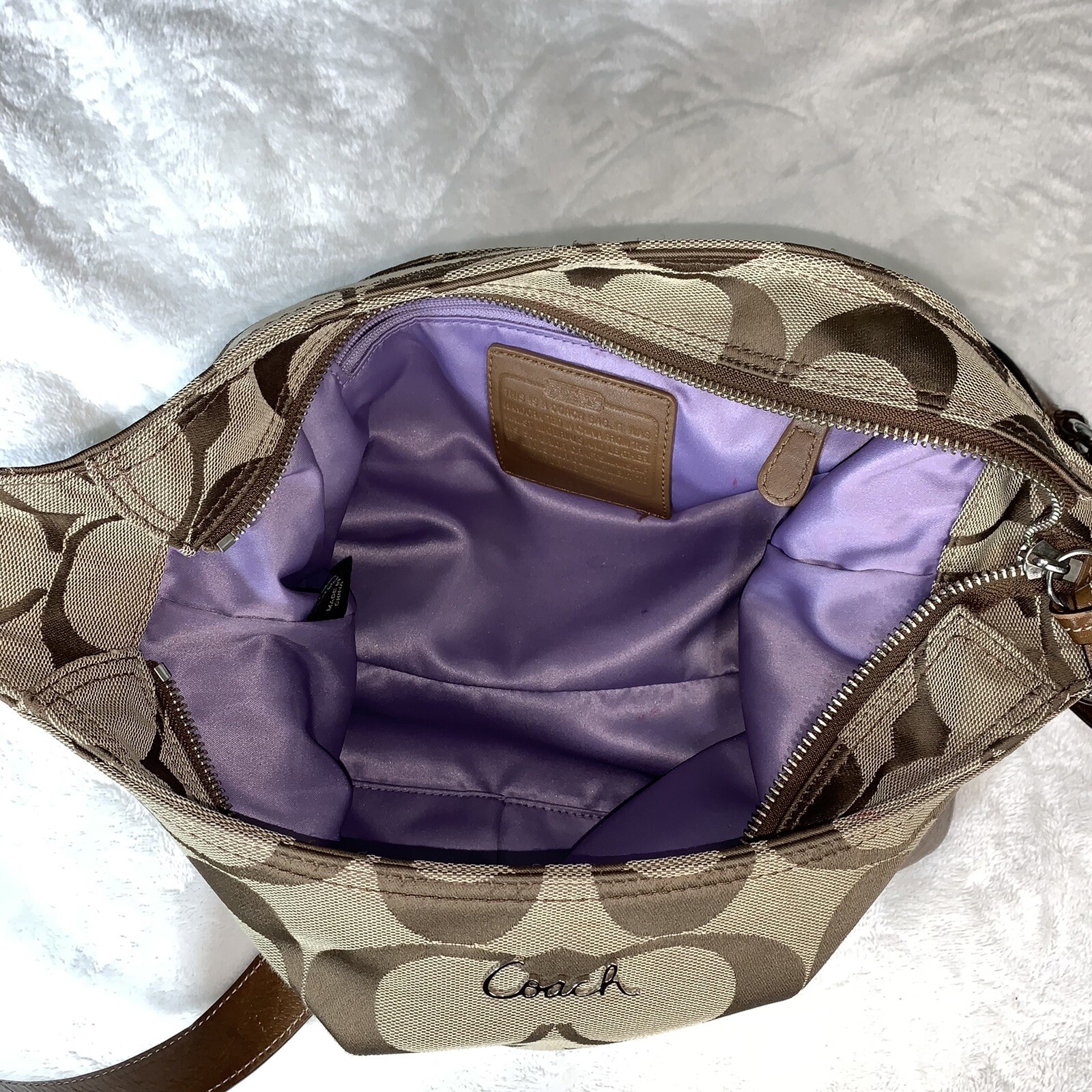 Coach Signature Leather Trim Hobo Bag F17491 | eBay