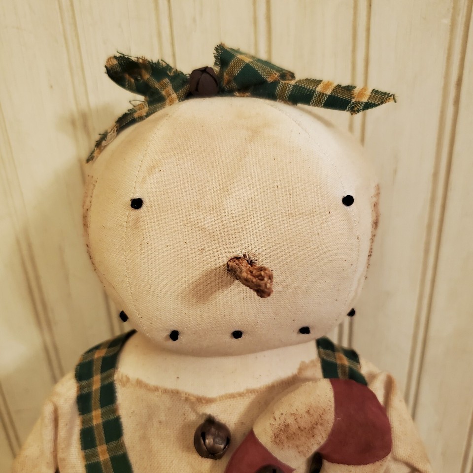 Primitive Grungy Snow Lady Snowman Christmas Doll & Her Candy Cane | eBay