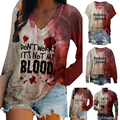 Women Men Horror Halloween Problem Solved Bloody T Shirt Funny T-Shirt ...