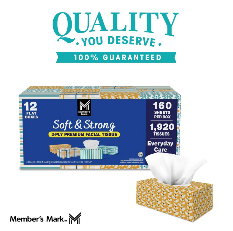 Member’s Mark Soft & Strong 2-Ply Premium Facial Tissues 12 Flat Boxes, 160 tiss 78742258584| eBay