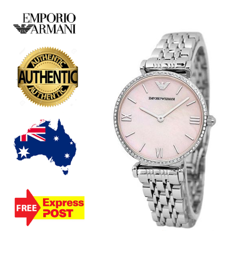 EMPORIO ARMANI AR1779 MOTHER OF PEARL SILVER/PINK WOMENS WATCH - NEW ...