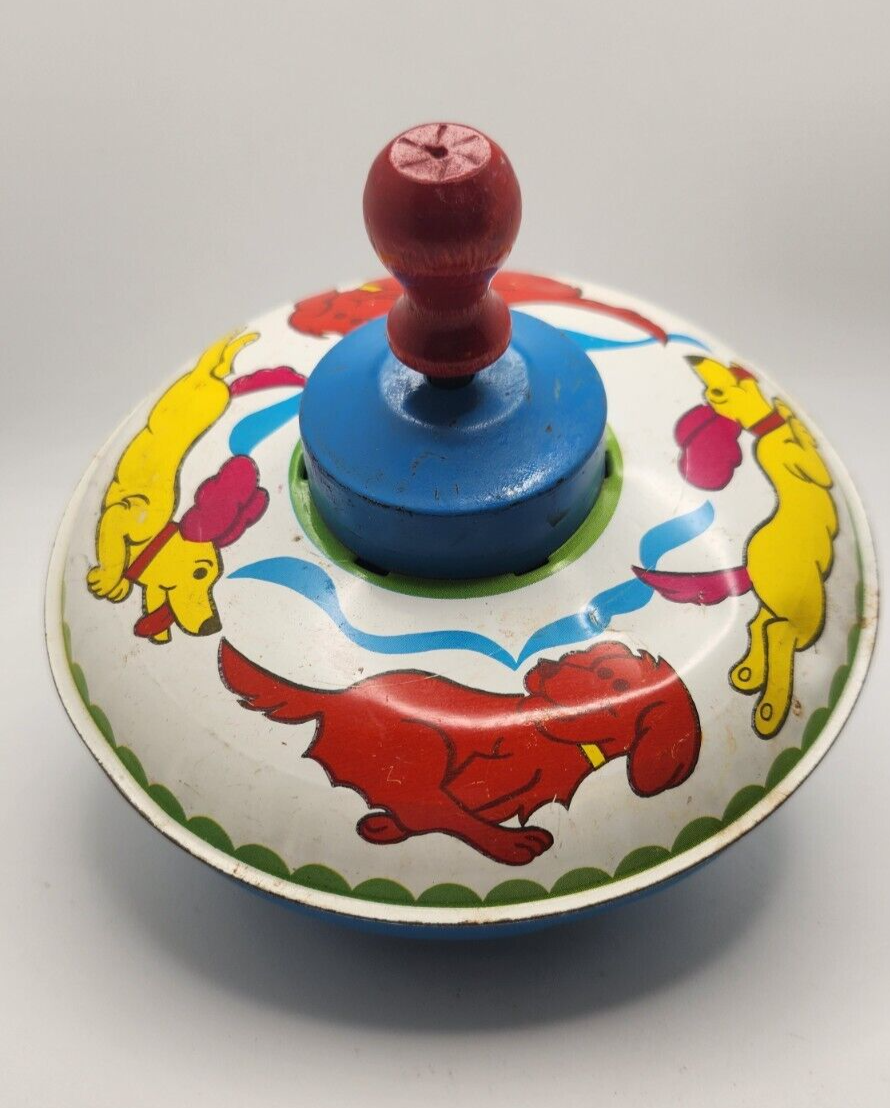 Vintage Spinning Top Dogs Chasing in a Circle Red Yellow Dogs | eBay
