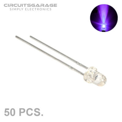50 X 3mm Ultra Bright Water Clear Ultraviolet UV LED Light Emitting ...