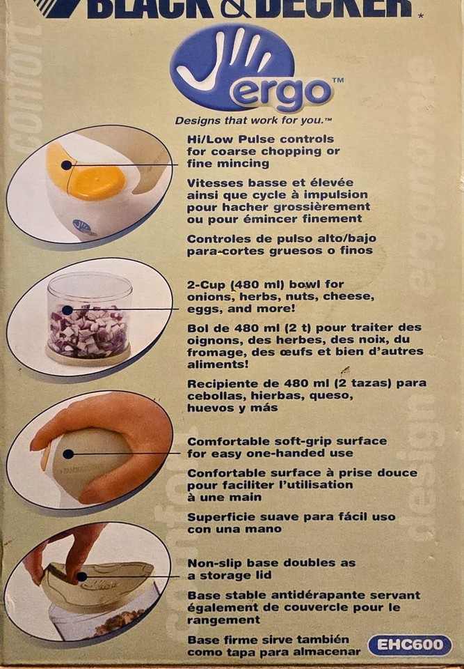 NEW Black and Decker Ergo EHC600 2 Cup Food Processor Chopper 150W NIB ...