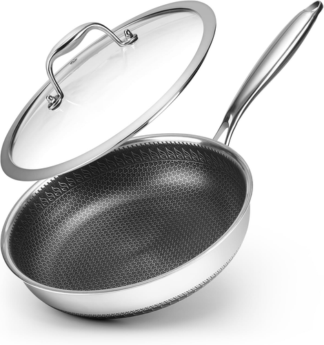 10.5 Inch Frying Pan Nonstick with Lid, 2.5 Qt Deep Non Stick Stainless ...