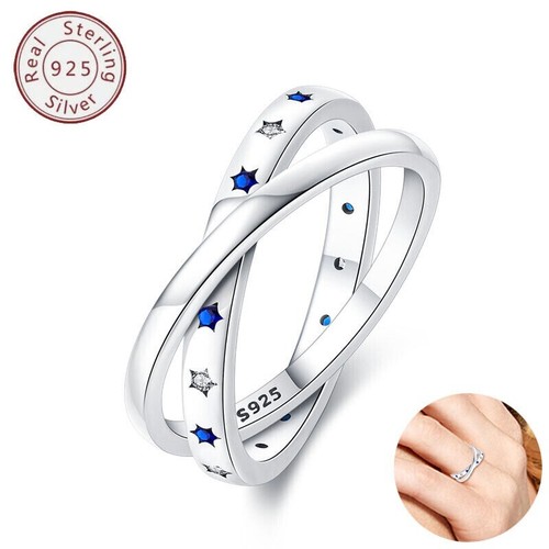 KUNSIR 925 Sterling Silver Double Band Ring Sparkling Starry Night Rings AAA CZ | eBay