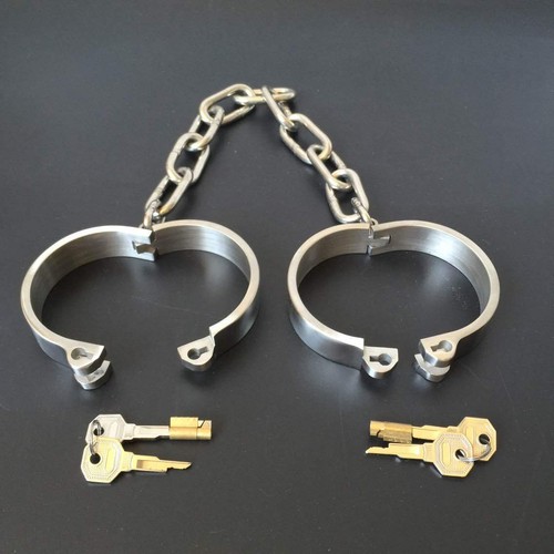 Stainless Steel Handcuffs Ankle Cuffs Neck Collar with Chain Heavy Duty ...