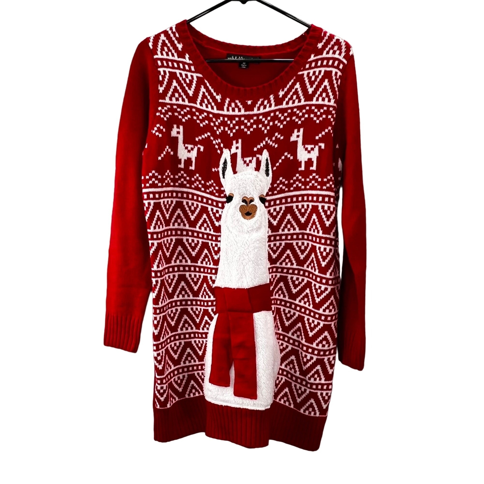 Llama Alpaca Christmas Sweater Tunic M Women Knit Nordic Ski Long ...