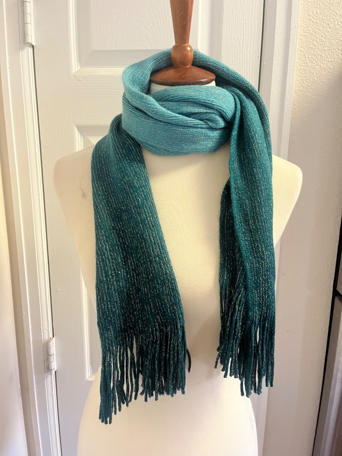 Cejon Scarf Two Toned Teal to Green with Gold Sparkle throughout 10 x ...