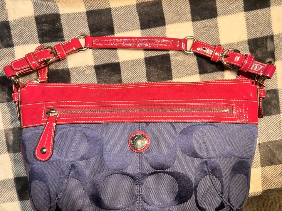 Rare Vintage Coach Laura signature hobo shoulder Purse magenta blue ...