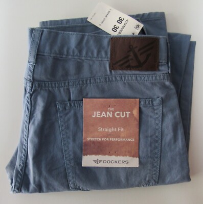 NWT MEN'S DOCKERS THE JEAN CUT PANTS. BLUE. SIZE 30X30. FLYWEIGHT. MSRP ...