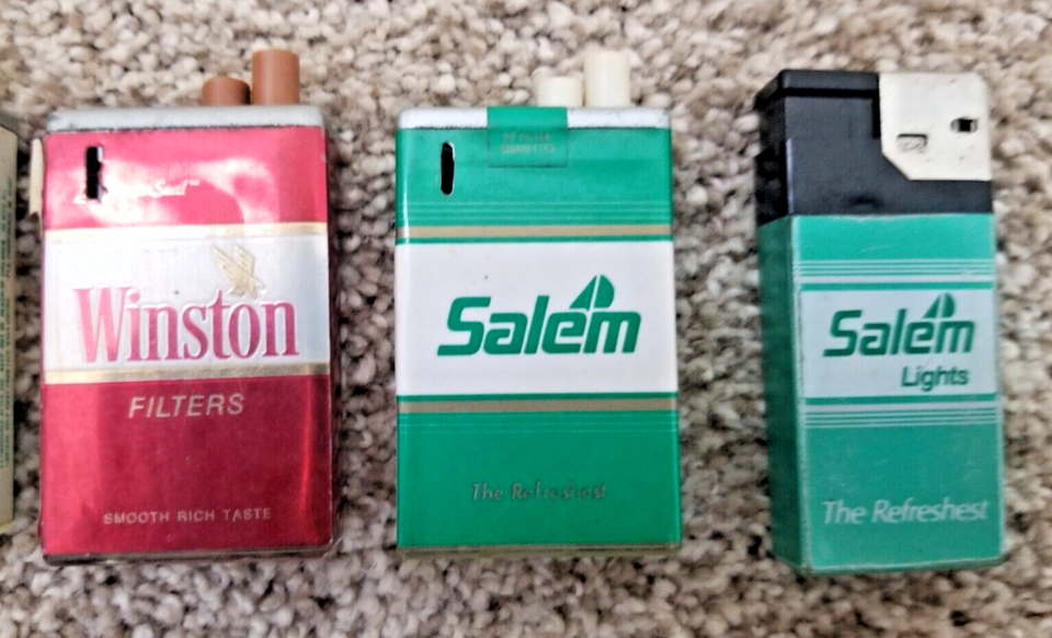 VTG 5 CIGARETTE BRANDED LIGHTERS SALEM, WINSTON, NEW LUCIENNE PALL MALL ...