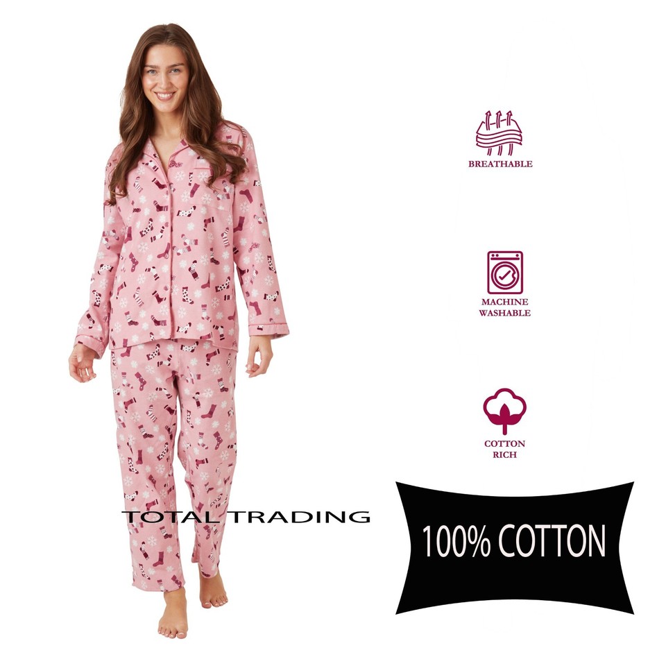 Ladies Pyjamas 100% Cotton Womens brushed Nightwear PJs Set | eBay UK