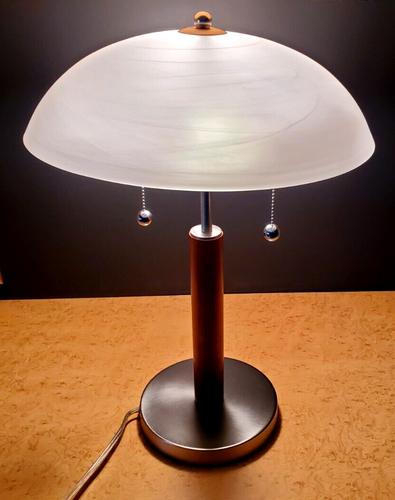 ORBITAL BRUSHED NICKEL AND WOOD DESK LAMP WITH FROSTED GLASS SHADE | eBay