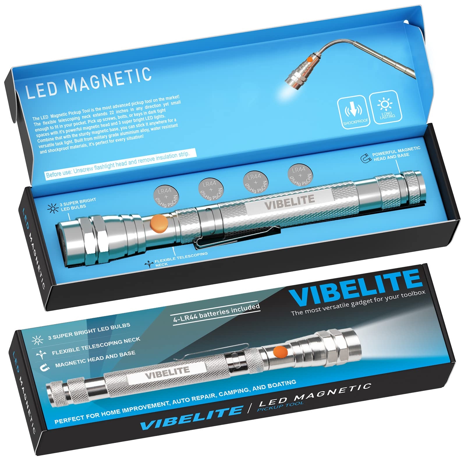 VIBELITE Extendable Magnetic Flashlight with Telescoping Magnet Pickup ...