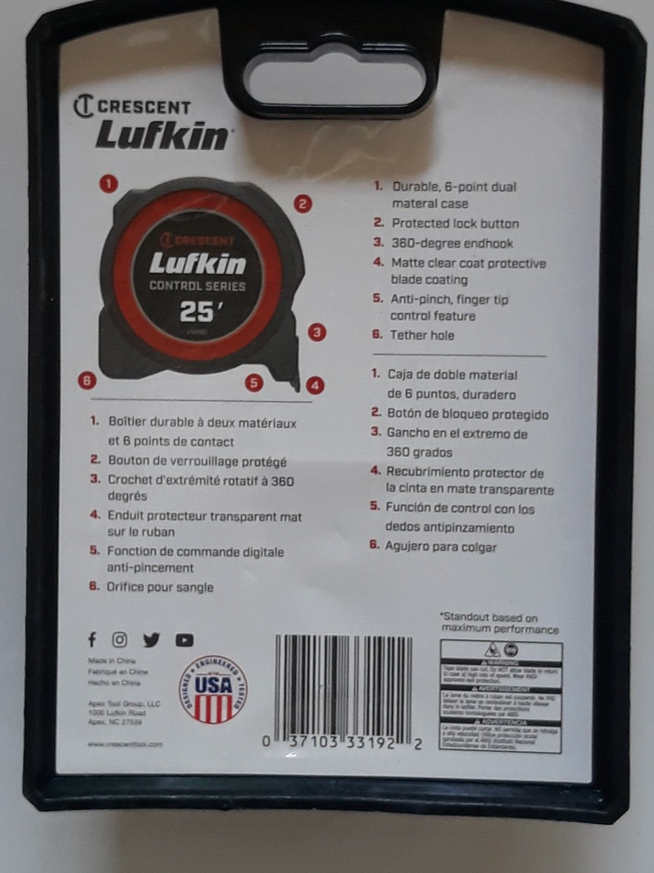 lufkin l1025c 1-3/16 x 25' Command Control Series Yellow Clad Tape ...