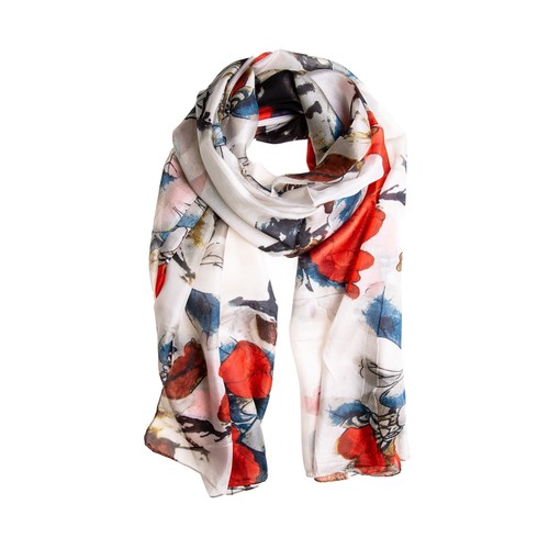 Seidenschal Halstuch Schal Chiffon naturweiss orange 180x110cm ...