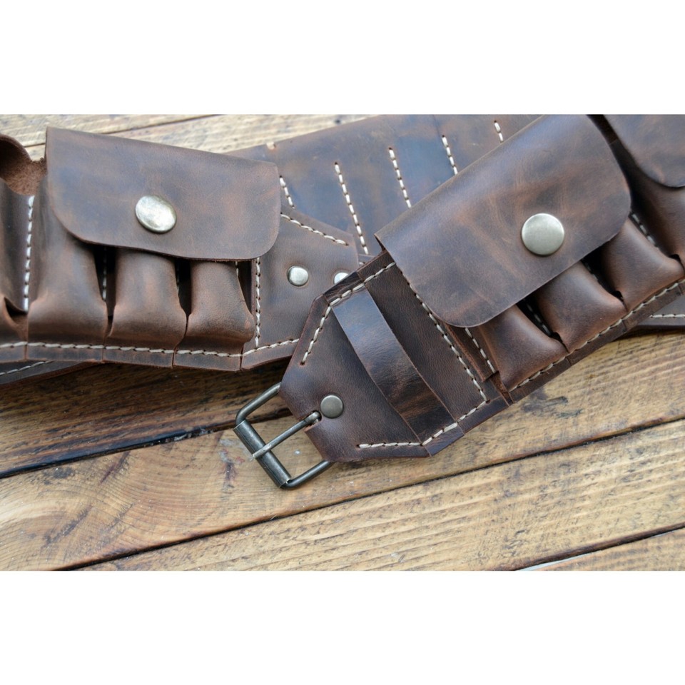 Handmade Leather Bandolier Cartridge Belt Ammo Holder Fully Closed ...