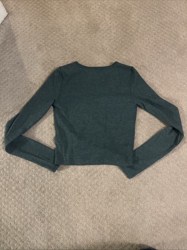 American Eagle Cyan Waffle Knit Notch Neck Top size XS Cropped Long ...