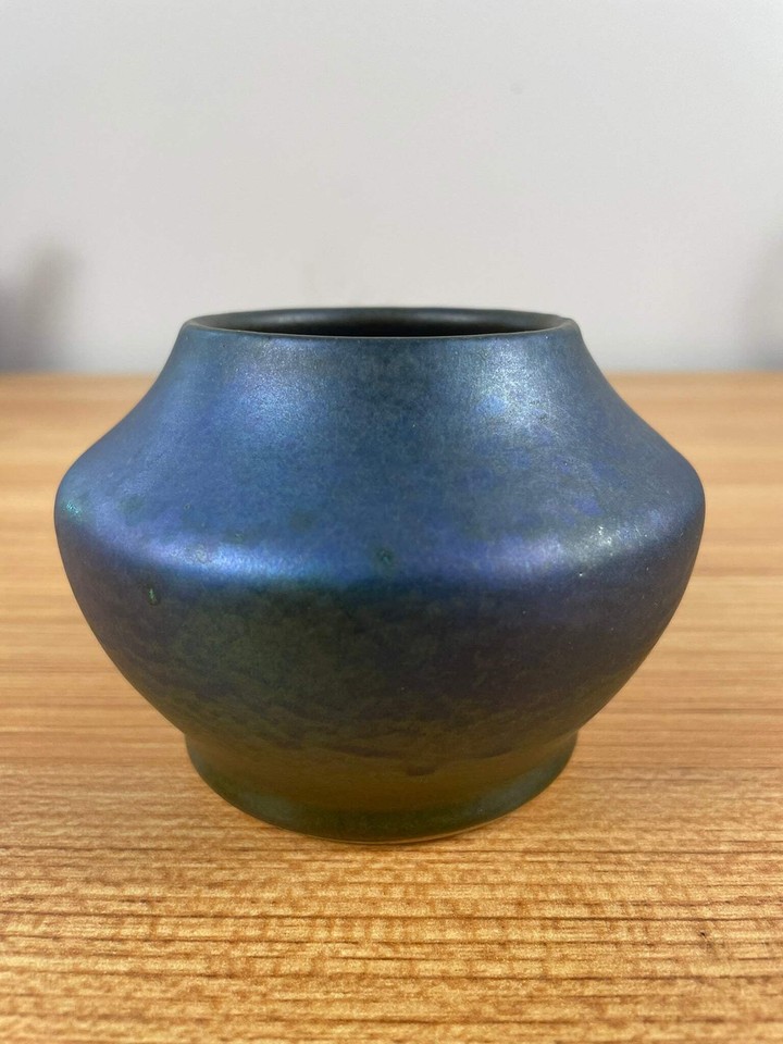 Pewabic Art Pottery Detroit Matte Blue With Green Iridescent Bulbous ...