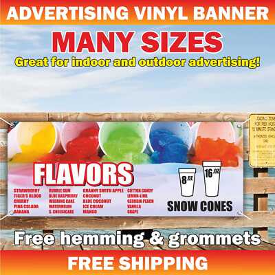 SNOW CONES Advertising Banner Vinyl Mesh Sign Flavors Shaved Ice Syrup ...