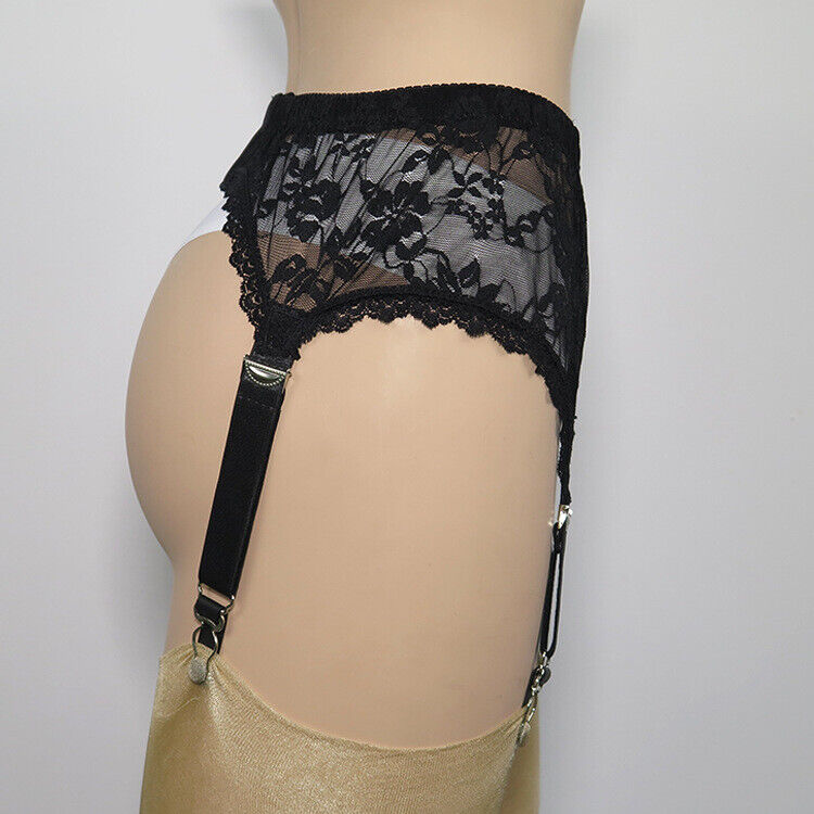 Allacki Black Floral Lace Garter Belt 4 Straps Suspender Belt Plus Size