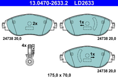 BRAKE PAD SET, DISC BRAKE ATE 13.0470-2633.2 FRONT AXLE FOR AUDI,VW ...
