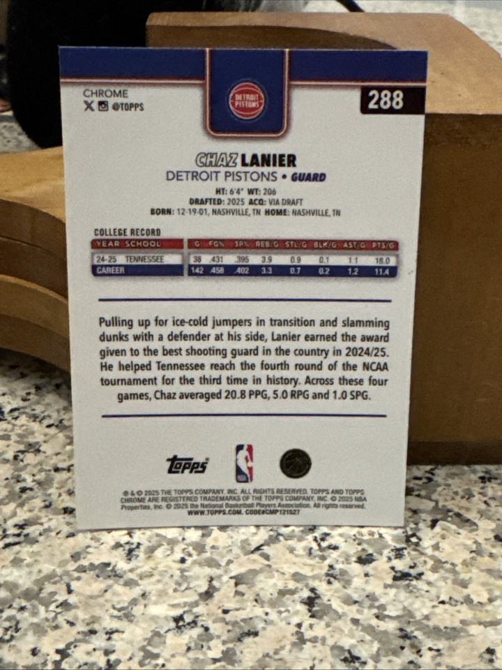 2025-26 Topps Chrome Basketball Chaz Lanier No 288 | eBay