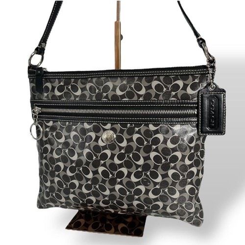 Rare Coach Shoulder Bag Sacoche Signature PVC Leather Black 24a | eBay