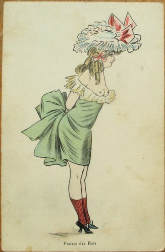 Risque 1908 Postcard: Nude/Topless Woman w/Breasts, 'Fraises des Bois ...