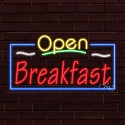 NEW "OPEN BREAKFAST" w/BORDER 33x18 INCH LED FLEX WINDOW/WALL INDOOR ...