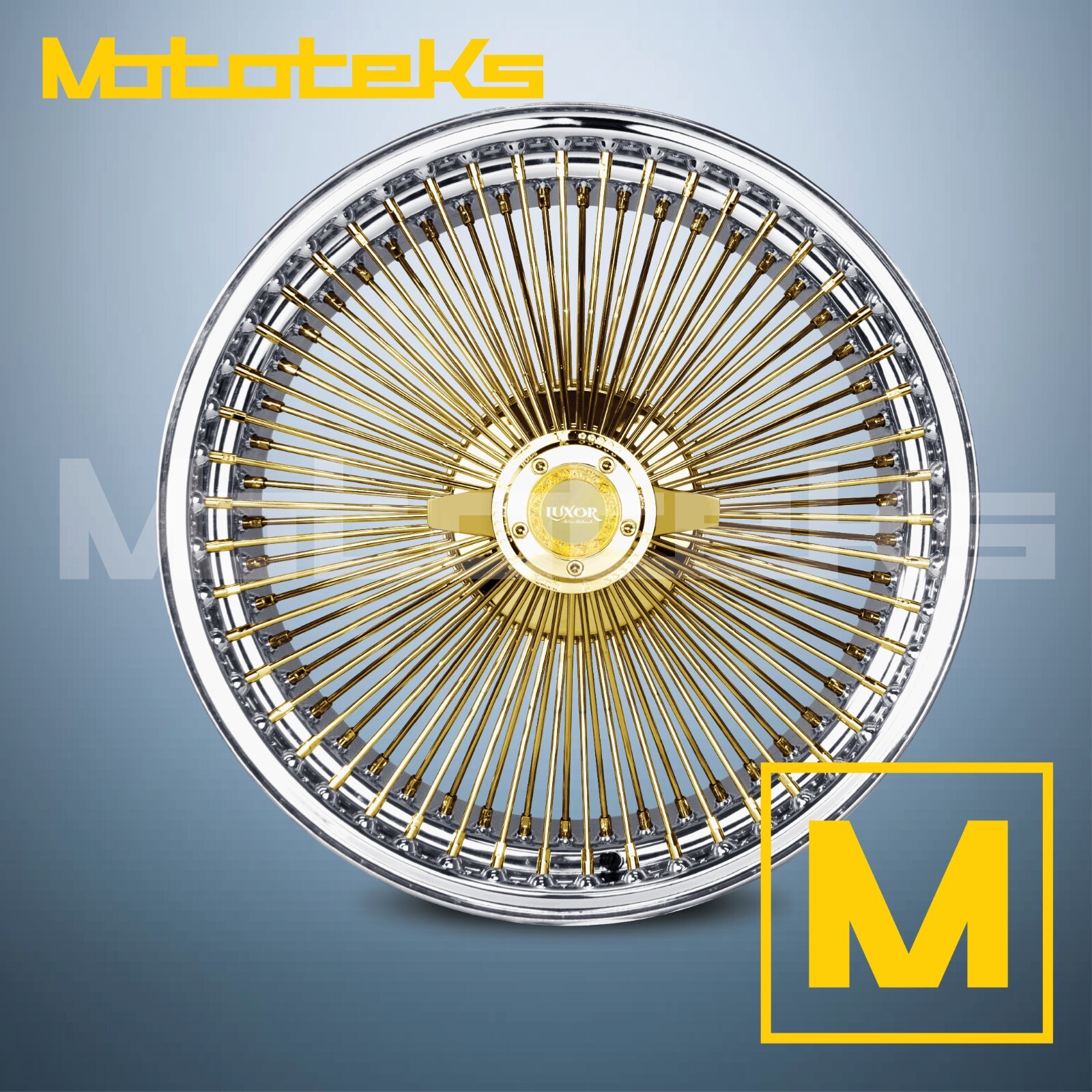 22X8 LUXOR WIRE WHEELS 150 STRAIGHT FWD RIMS 24K CENTER GOLD WHEEL SET ...