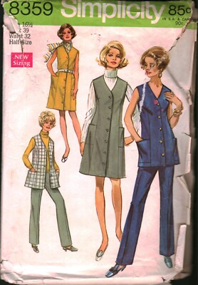 8359 Vintage Simplicity SEWING Pattern Misses Dress Jumper Tunic Pants ...