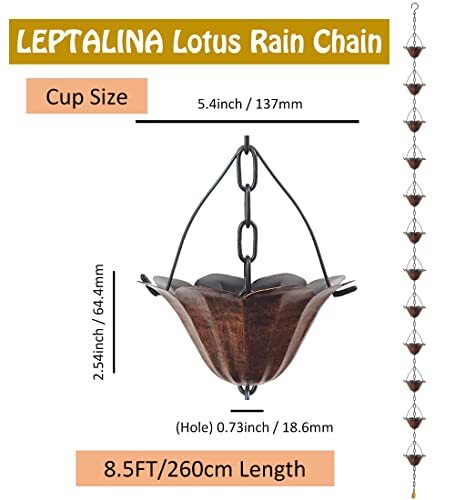 8.5FT Lotus Color Iron Rain Chains for Gutter and Rain Barrel | Antique ...