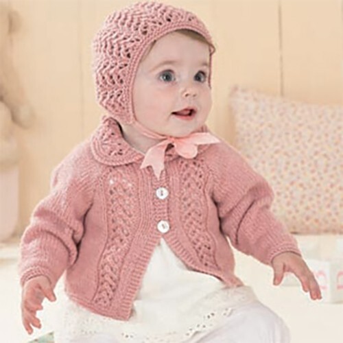 Baby Sweetness Knitting Pattern 0-7yr 8ply Lacy Bud Pink Cardigan ...