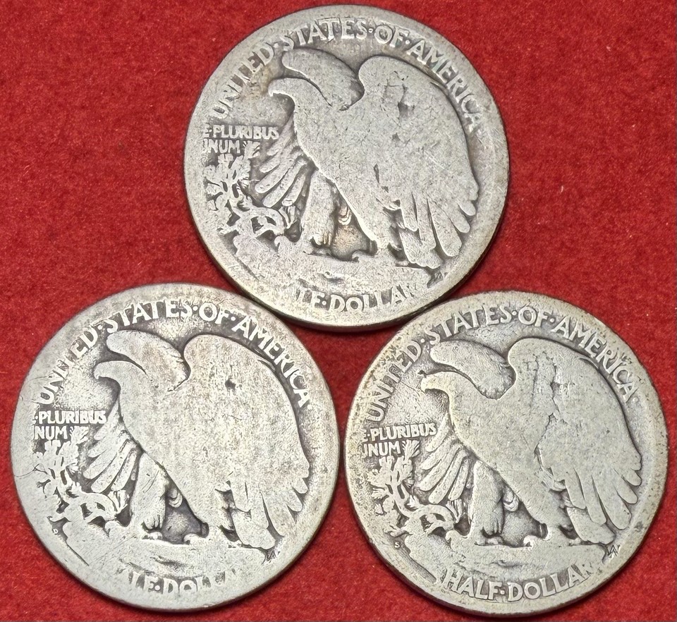 Lot 3 Key Walking Liberty Half Dollars 1921 P 1921 D 1921 S 90% Silver ...