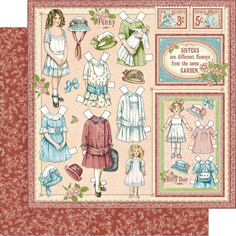 Graphic 45 PENNYS PAPER DOLL FAMILY 8x8 Cardstock Scrapbook Paper Craft ...