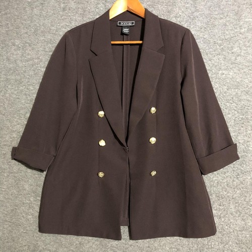 NYCC Blazer Womens L Brown Double Breasted Gold Button Long Sleeve ...