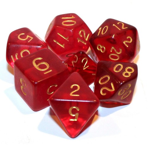 7 Piece Polyhedral Dice Set - Demon Mist Translucent Deep Red - Red Bag ...