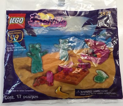 Lego BELVILLE 5977 BEARS ON THE BEACH Suitcase Crab Clam Banana Polybag ...