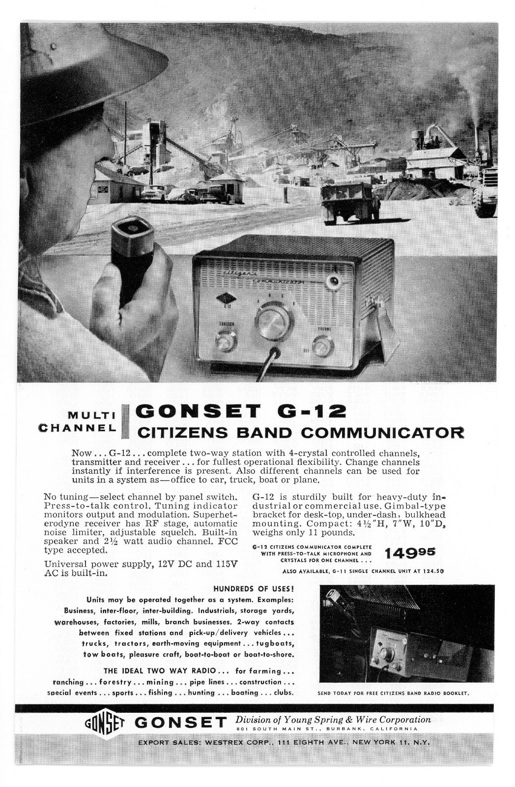 QST Ham Radio Magazine Print Ad GONSET G-12 Citizens Band Communicator ...