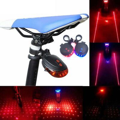 LED Bicycle Rear Tail Light 2 Laser+5 LED Flashing Bike Safety Warning ...