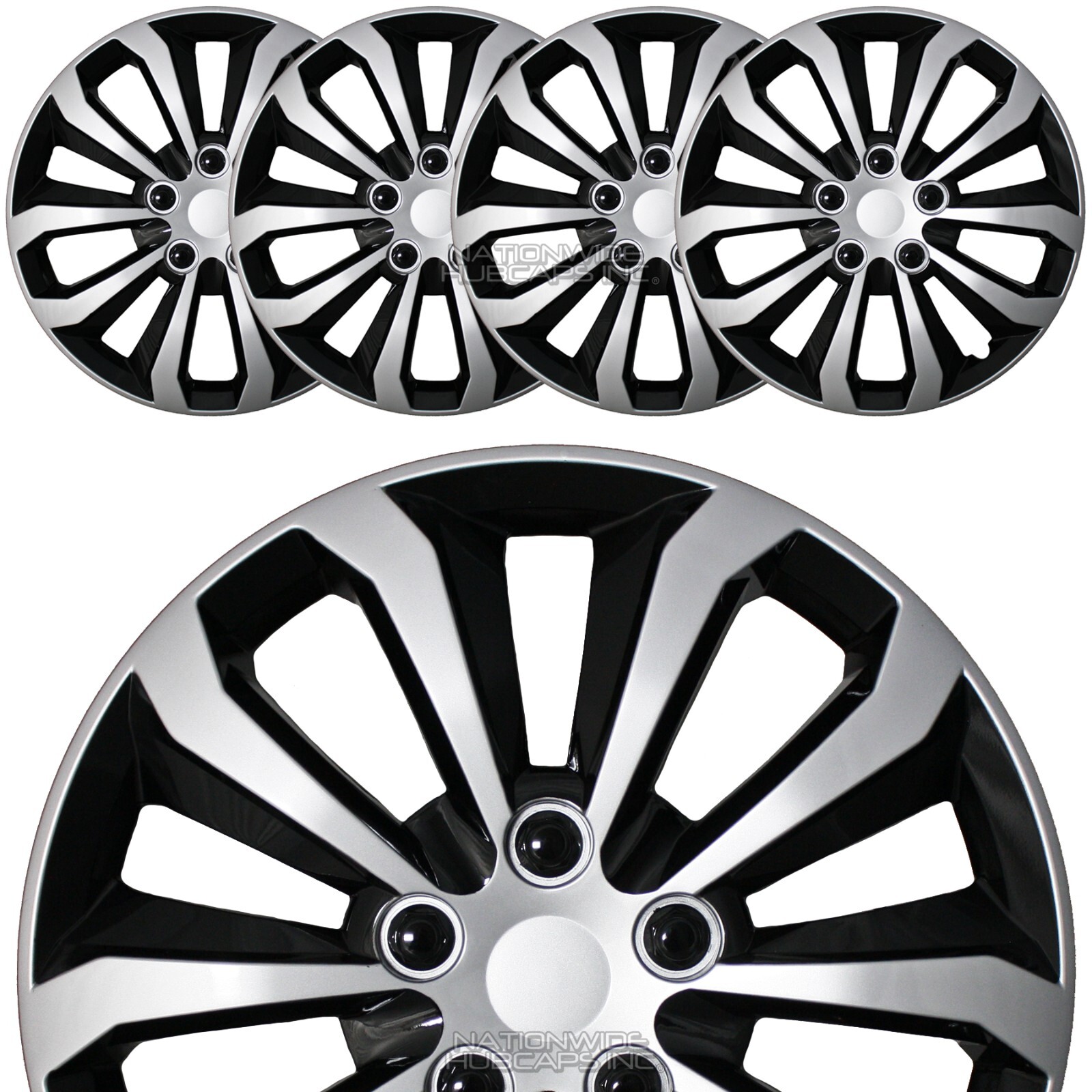 15" Set of 4 Black Silver Wheel Covers Snap On Hub Caps fit R15 Tire ...