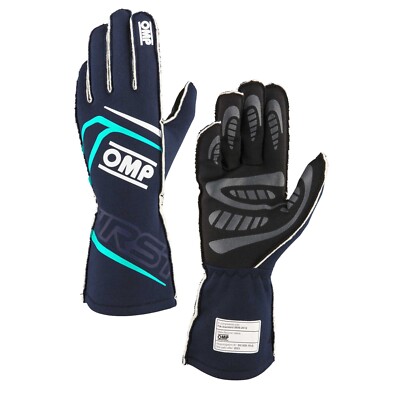 OMP FIRST BLUE RACING GLOVES FIREPROOF RACE CAR MOTORSPORT FIA 8856 ...