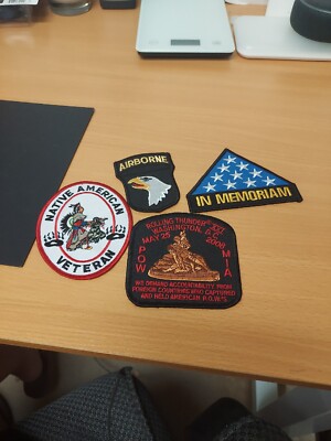 (4) Military Patches Native American Veteran, Airborne, Rolling Thunder ...