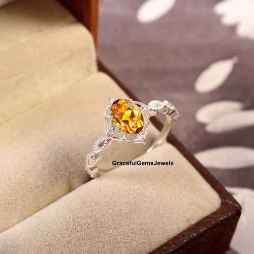 Ring Genuine Yellow Topaz-November Birthstone Ring-Yellow Gemstone Oval ...