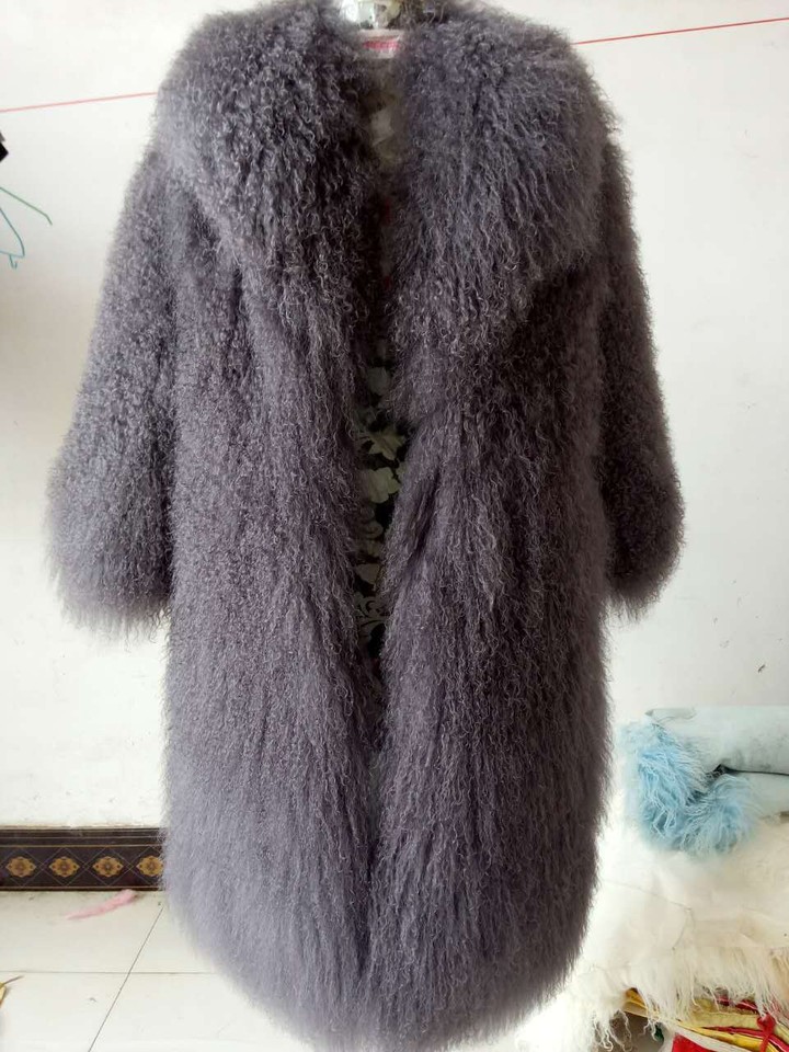 Women 100%Real Lamb Sheep Warm Coat Curly Lamb Tibetan Fur Mongolian ...